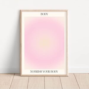 Positive Aura Posters Set Of 3 Pink Trendy Grainy Gradient Spiritual Poster Canvas Decor Wall Art Paintings for Room Aesthetic Inspirational Quotes Abstract Minimalist Y2k Style Room Wall Decor for Bedroom Office（16x24inx3 Unframed）