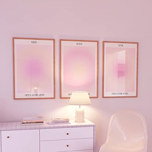 Positive Aura Posters Set Of 3 Pink Trendy Grainy Gradient Spiritual Poster Canvas Decor Wall Art Paintings for Room Aesthetic Inspirational Quotes Abstract Minimalist Y2k Style Room Wall Decor for Bedroom Office（16x24inx3 Unframed）