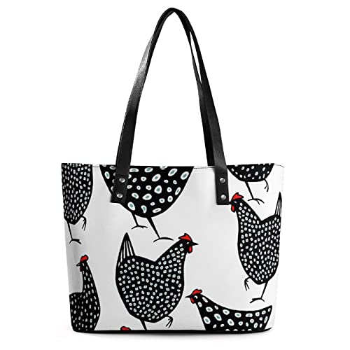 Womens Handbag Chickens Pattern Leather Tote Bag Top Handle Satchel Bags For Lady