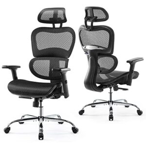 smug ergonomic large high back office ergo3d rolling desk 4d armrest,3d lumbar support,adjustable headrest,breathable mesh computer gaming executive swivel chairs, black