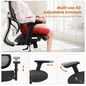 SMUG Ergonomic Large High Back Office Ergo3D Rolling Desk 4D Armrest,3D Lumbar Support,Adjustable Headrest,Breathable Mesh Computer Gaming Executive Swivel Chairs, Black