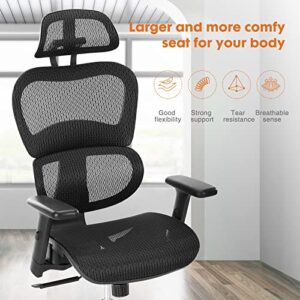 SMUG Ergonomic Large High Back Office Ergo3D Rolling Desk 4D Armrest,3D Lumbar Support,Adjustable Headrest,Breathable Mesh Computer Gaming Executive Swivel Chairs, Black