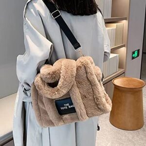 Fluffy Tote Bag, The Tote Bags for Women, Fuzzy Purse Top-Handle Crossbody Handbag Trendy Plush Tote Bag for Travel Work (brown)