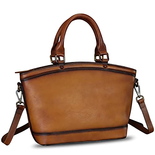 Genuine Leather Handbags for Women Satchel Top Handle Bags Handmade Vintage Crossbody Handbags Retro Tote Purse (Brown)