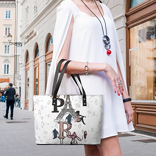 Womens Handbag Eiffel Tower Leather Tote Bag Top Handle Satchel Bags For Lady