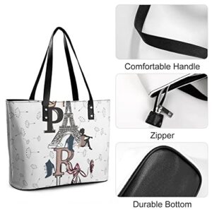 Womens Handbag Eiffel Tower Leather Tote Bag Top Handle Satchel Bags For Lady