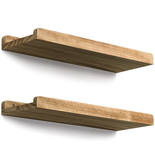 AMADA HOMEFURNISHING Floating Shelves, Wood Hanging Wall Shelves for Storage, Wall Mounted Shelves for Bathroom, Living Room, Kitchen, Bedroom, Office, Wall Shelf Set of 2, AMFS25