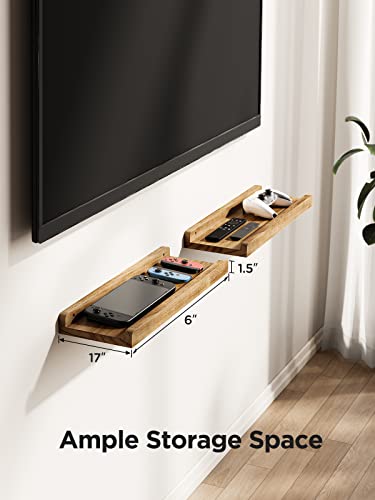 AMADA HOMEFURNISHING Floating Shelves, Wood Hanging Wall Shelves for Storage, Wall Mounted Shelves for Bathroom, Living Room, Kitchen, Bedroom, Office, Wall Shelf Set of 2, AMFS25