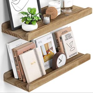 AMADA HOMEFURNISHING Floating Shelves, Wood Hanging Wall Shelves for Storage, Wall Mounted Shelves for Bathroom, Living Room, Kitchen, Bedroom, Office, Wall Shelf Set of 2, AMFS25