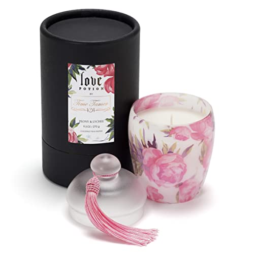 Time Tamer 101™ Love Potion - Peony & Lychee Strong Scented Candle – Beautifully Packaged Luxury Gift Candle for Women – Stylish & Elegant - Soy Coconut Natural Wax - 50 Hrs