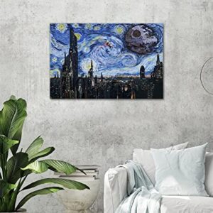 KEEITY Starry Night With Star Wars Poster Star Wars TV Wall Art Home Decor Canvas Wall Art for Teens Boys Girls Bedroom Decor 12X18 inch Unframed