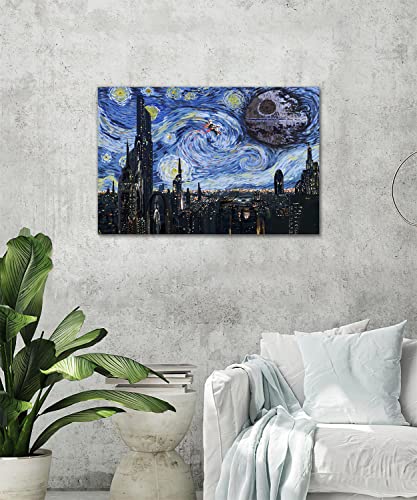 KEEITY Starry Night With Star Wars Poster Star Wars TV Wall Art Home Decor Canvas Wall Art for Teens Boys Girls Bedroom Decor 12X18 inch Unframed