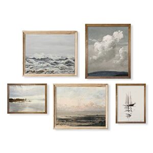 boho art deco victoria picture bathroom – rustic french country wall art decor – modern farmhouse kitchen poster print set – aesthetic vintage landscape – sea ocean coastal sail boat lake cloud cabin