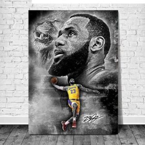 Lebron James Posters Wall Art Print,Crowned King Lebron James Sports Decor,Black Inspirational Poster Wall Art Canvas for Living Gym Office Home Room Decorate Room Home Decor ,Gift.Set of 1(Unframed,16”X24”inches）.