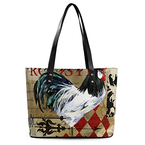 Womens Handbag Rooster Leather Tote Bag Top Handle Satchel Bags For Lady