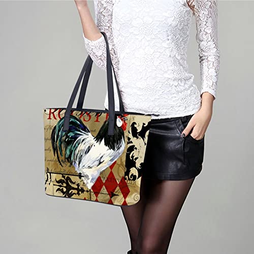 Womens Handbag Rooster Leather Tote Bag Top Handle Satchel Bags For Lady