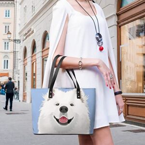 Womens Handbag Samoyed Buddy Dog Leather Tote Bag Top Handle Satchel Bags For Lady