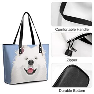 Womens Handbag Samoyed Buddy Dog Leather Tote Bag Top Handle Satchel Bags For Lady