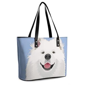 Womens Handbag Samoyed Buddy Dog Leather Tote Bag Top Handle Satchel Bags For Lady