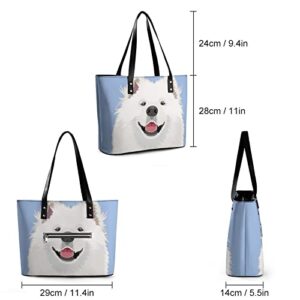 Womens Handbag Samoyed Buddy Dog Leather Tote Bag Top Handle Satchel Bags For Lady