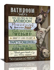 funny bathroom decor wall art donkey bathroom rules wall decor rustic farmhouse bathroom signs canvas painting print bathroom pictures decor artwork framed bath laundry toilet home decoration 12″x16″