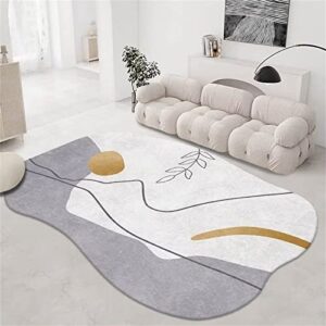 zlxmn gray white irregular rug 4x6ft ellipse vegetable velvet non-shedding rug modern abstract simple rug suitable for living room bedroom rest area home decor non-slip washable