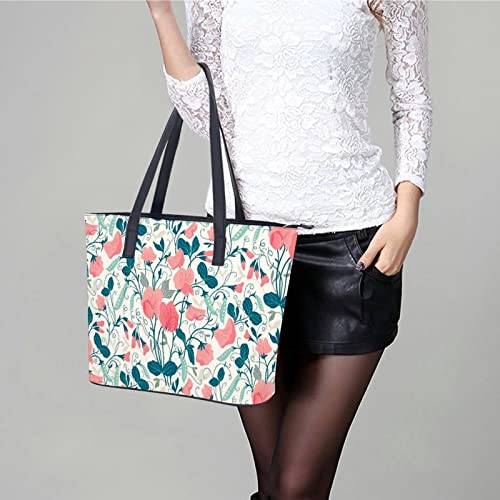 Womens Handbag Pink Floral Leather Tote Bag Top Handle Satchel Bags For Lady