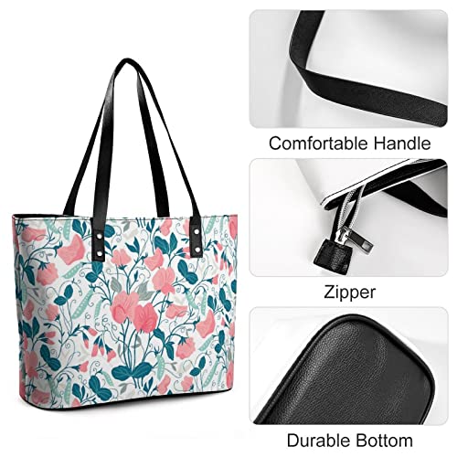 Womens Handbag Pink Floral Leather Tote Bag Top Handle Satchel Bags For Lady