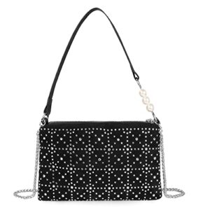 women rhinestone purse evening clutch bag chain crossbody shoulder bag tote handbag for party prom wedding (black)