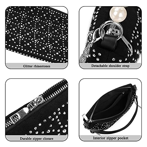 Women Rhinestone Purse Evening Clutch Bag Chain Crossbody Shoulder Bag Tote Handbag for Party Prom Wedding (Black)