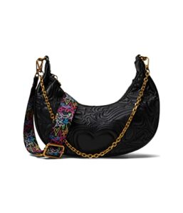 betsey johnson groovy hearts hobo crossbody, black