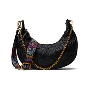 Betsey Johnson Groovy Hearts Hobo Crossbody, Black