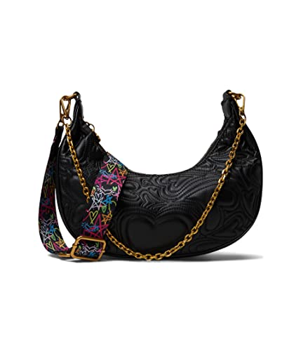 Betsey Johnson Groovy Hearts Hobo Crossbody, Black