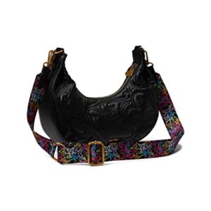 Betsey Johnson Groovy Hearts Hobo Crossbody, Black