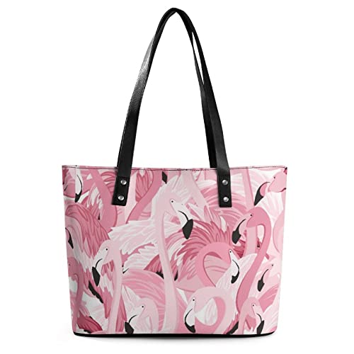 Womens Handbag Pink Flamingo Pattern Leather Tote Bag Top Handle Satchel Bags For Lady