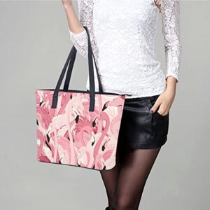 Womens Handbag Pink Flamingo Pattern Leather Tote Bag Top Handle Satchel Bags For Lady