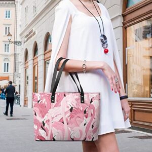 Womens Handbag Pink Flamingo Pattern Leather Tote Bag Top Handle Satchel Bags For Lady