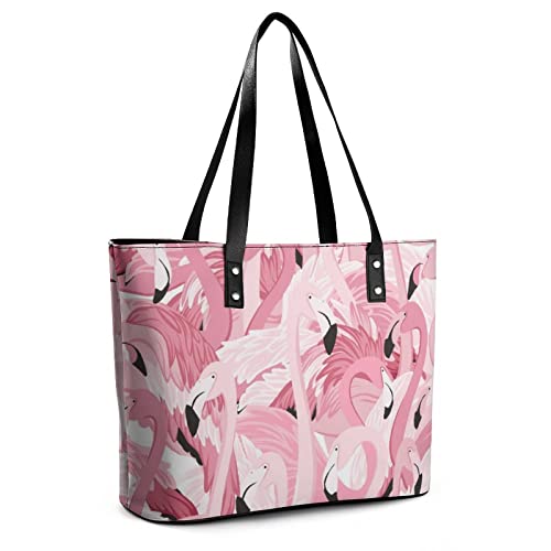 Womens Handbag Pink Flamingo Pattern Leather Tote Bag Top Handle Satchel Bags For Lady