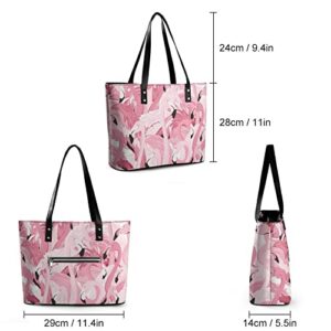 Womens Handbag Pink Flamingo Pattern Leather Tote Bag Top Handle Satchel Bags For Lady