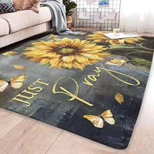 ROZERA Area Rug,Sunflower Butterfly just Pray Non-Slip Mat Area Rug Runners Floor Soft Carpet for Kitchen Bedroom Living Room Bathroom Girls Room Decoration,Retro Farmhouse Decor 60x39in