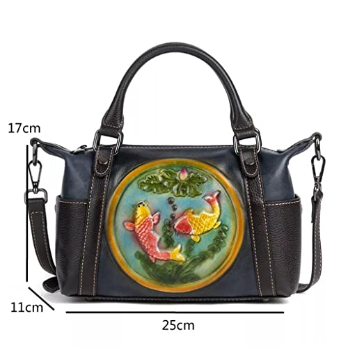 ZLXDP Hand-Embossed Handbag Women's Bag Retro Versatile Large-Capacity -Shoulder Messenger Bag (Color : Black, Size