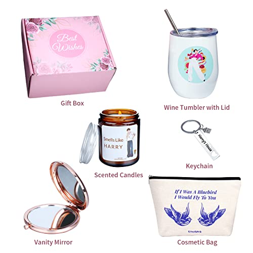 H-Styles Harry Gifts Box Styles Merch, Stules Candle Wine Tumbler Keychain Makeup Bag Mirror Gifts Box,for Harry Stiles One Direction Fans Girl Women Birthday Valentine Day Decoration