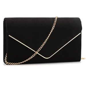 myloni evening bags clutch purses for women plush purses faux suede envelope handbags cocktail prom wedding party birthday (black)