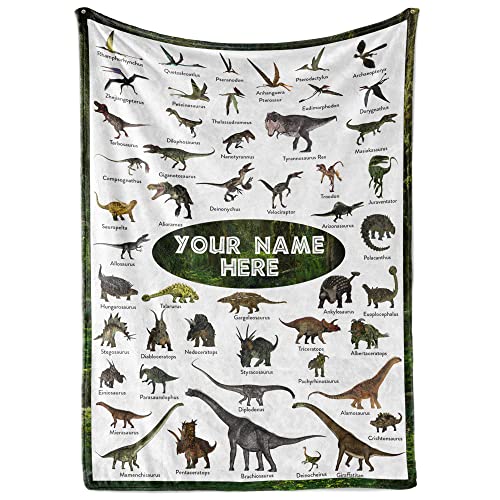 Personalized Dinosaur Blanket | 50 Prehistoric World Dinosaurs Throw Blanket | Warm & Cozy Custom Blanket Throw for Couch & Chair | Personalized Blanket for Office, Camping & Picnic (Fleece - 50x60)