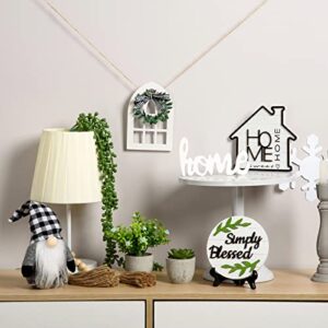 11 Pcs Farmhouse Tiered Tray Decor Set with Artificial Succulents Plants, Home Sweet Home Wooden Sign, Wooden Bead Garland Black White Buffalo Plaid Gnome (Tiered Tray Not Included)