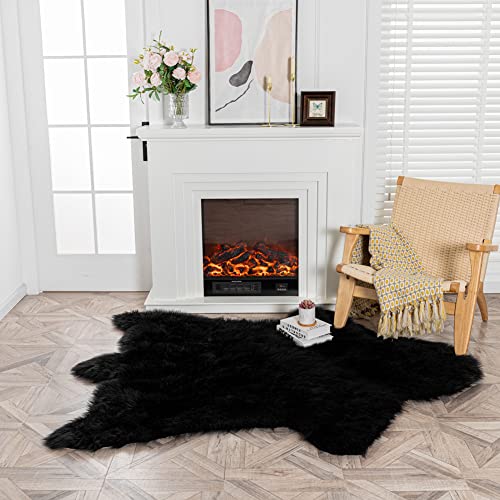 AbunHeri Faux Black Bear Rug Faux Cowhide Rug Animal Print Area Rug Faux Sheepskin Fur Rug Decor for Living Room (5.1x6.1 Feet)