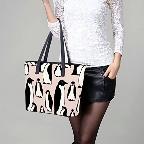 Womens Handbag Penguins Animal Pattern Leather Tote Bag Top Handle Satchel Bags For Lady