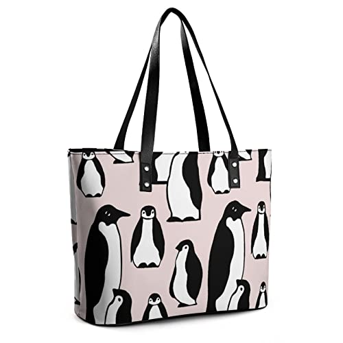 Womens Handbag Penguins Animal Pattern Leather Tote Bag Top Handle Satchel Bags For Lady