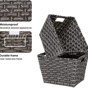 Wicker Baskets With Handles, Grey Rattan Waterproof Woven Basket For Storage , Wicker Storage Basket, Decorative Storage Basket, Easy To Clean (GREY)