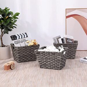 Wicker Baskets With Handles, Grey Rattan Waterproof Woven Basket For Storage , Wicker Storage Basket, Decorative Storage Basket, Easy To Clean (GREY)